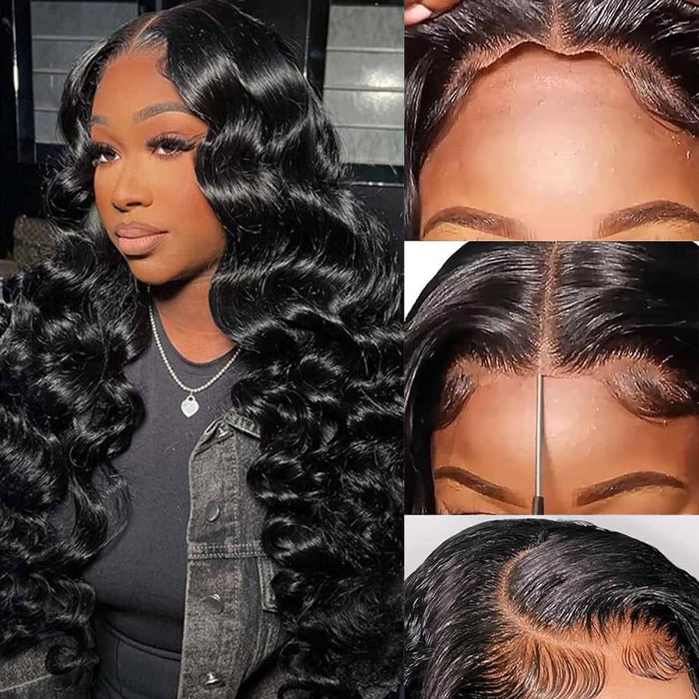 MOONHAIR Wear and Go Glueless Black Wigs Loose Deep Wave 100% Human Ha ...