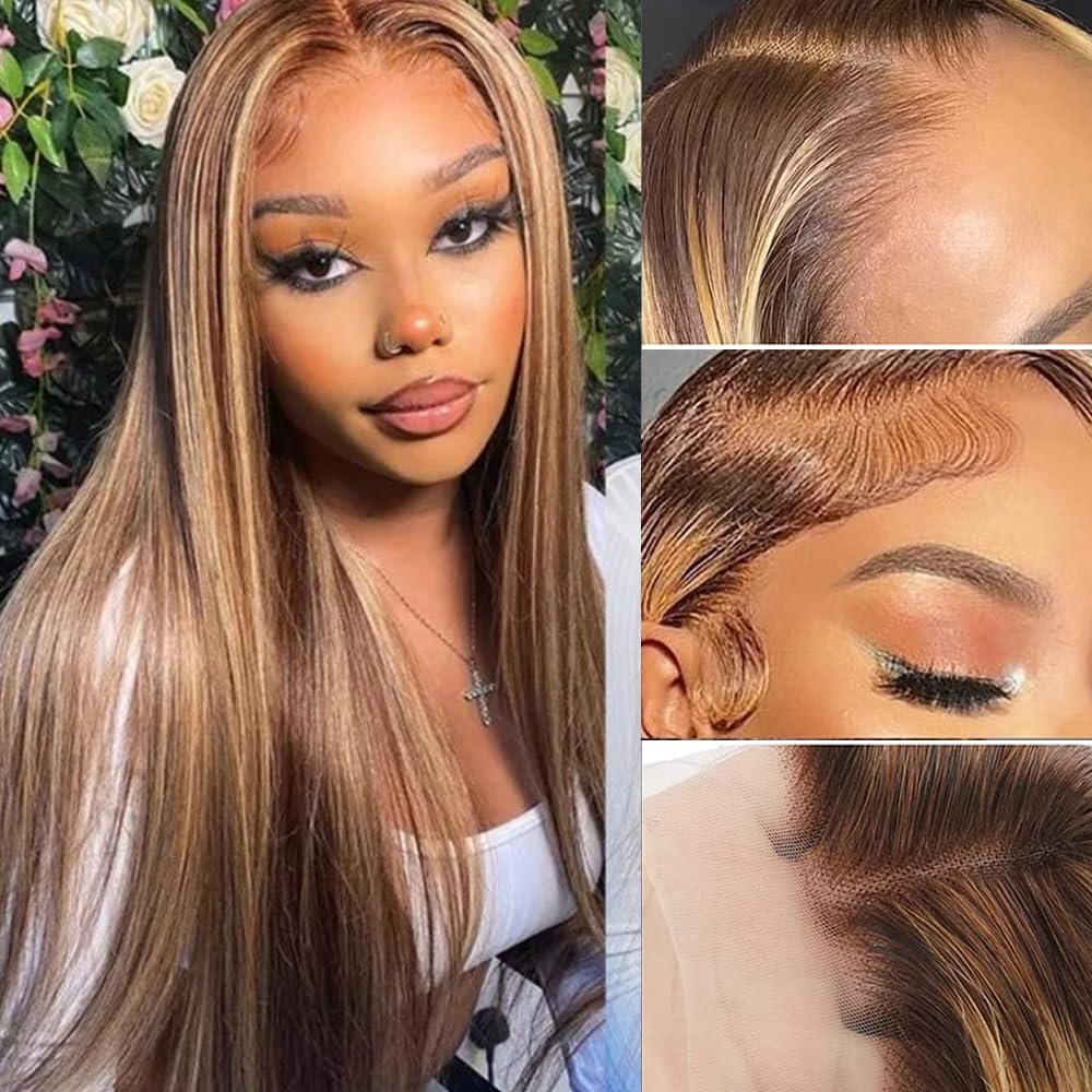 MOONHAIR 13x4 HD Transparent Lace Frontal P4-27 Highlight Straight Wig ...