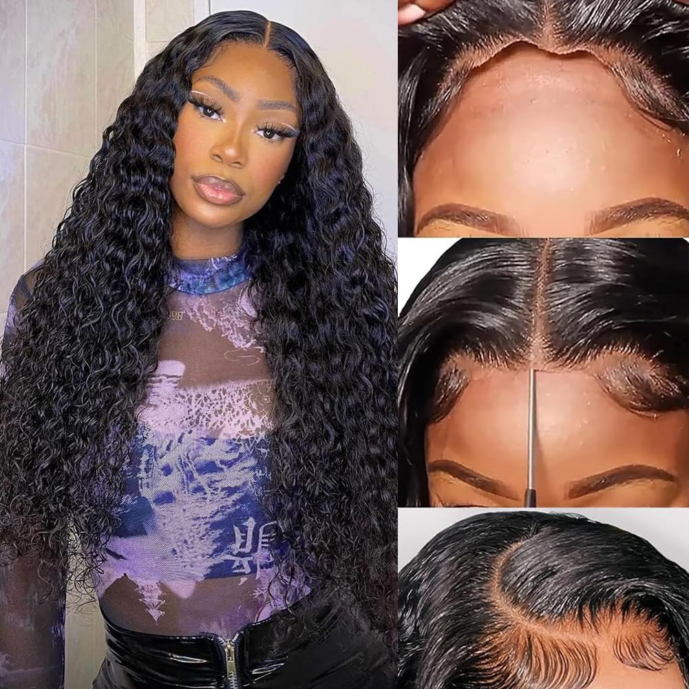 MOONHAIR Black Water Wave Wear and Go Glueless Wigs Lace Front Wig Clo ...